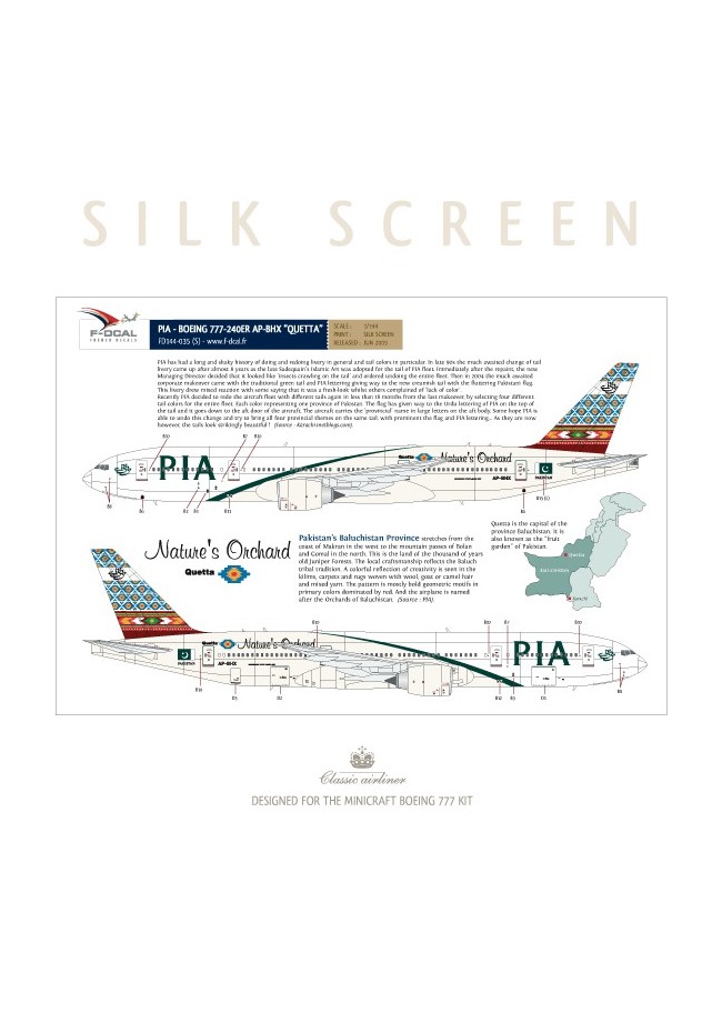 PIA (Baluchistan) - Boeing 777-200ER - F-DCAL French Decals